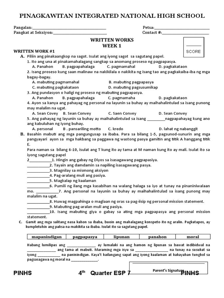 ESP Q4 7 WW and PT 2021 2022 4rth Quarter | PDF