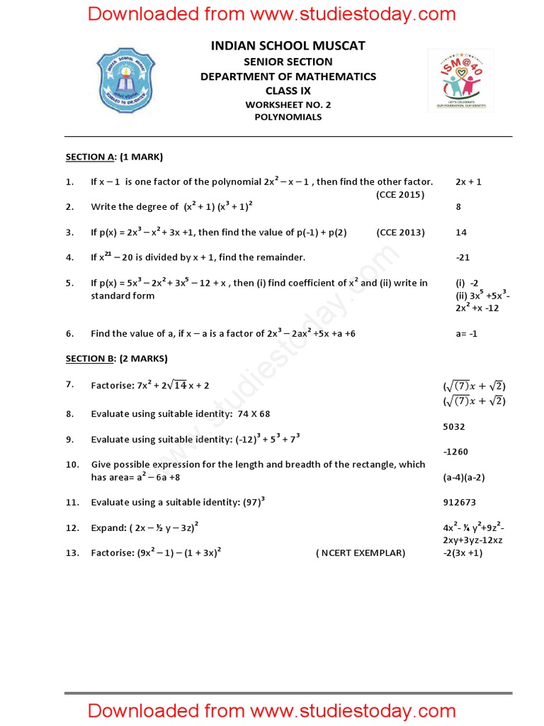 Polynomials Assignment 10 PDF | PDF | Factorization | Abstract Algebra