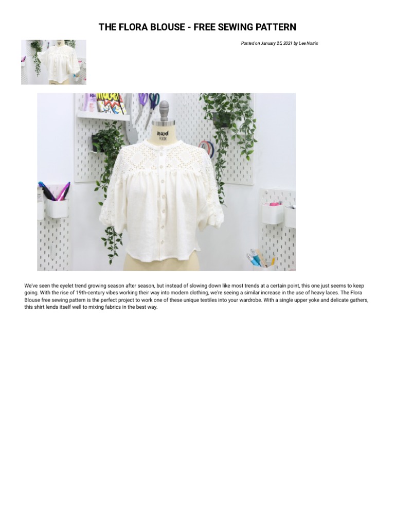 Flora Blouse Free Sewing Pattern | PDF | Seam (Sewing) | Blouse