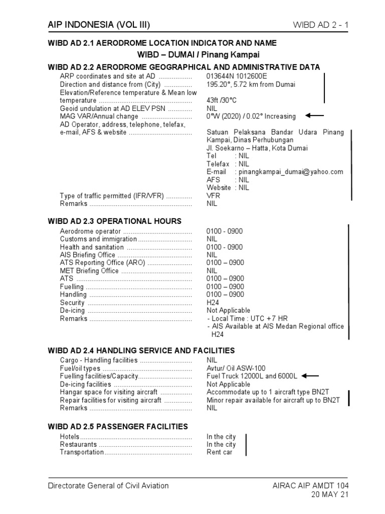 2941-WIBD AD 2.1 To AD 2.14 AIRAC AIP AMDT 127 23 MAR 23 | PDF