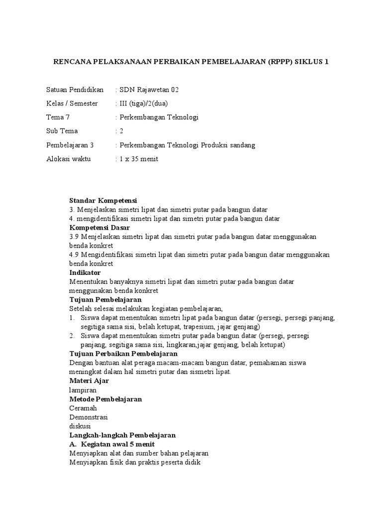 RPPP Siklus 1 | PDF | Griya & Taman