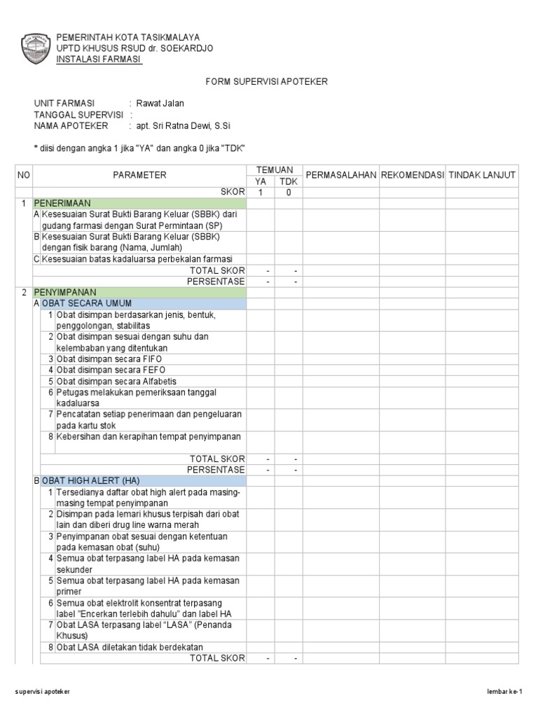 Form Supervisi Rawat Inap Fix Fix | PDF
