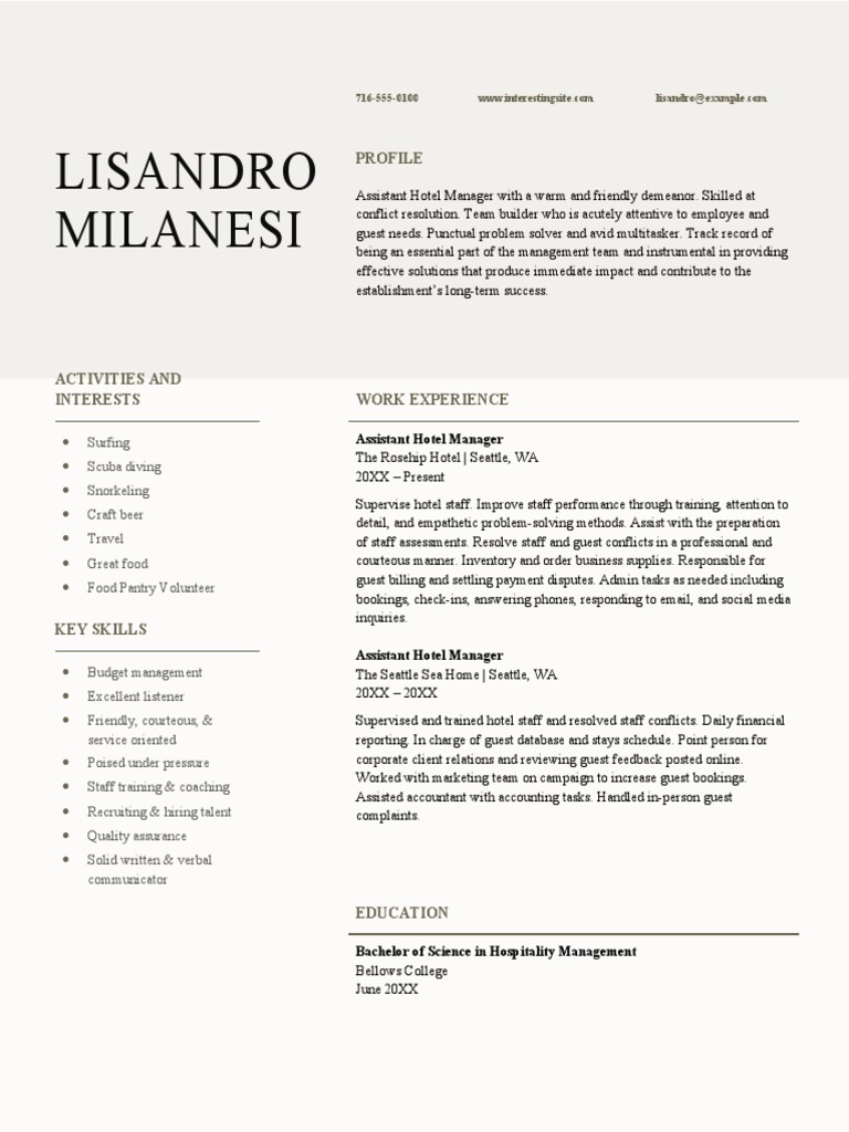 Hospitality Management Resume | Download Free PDF | Business