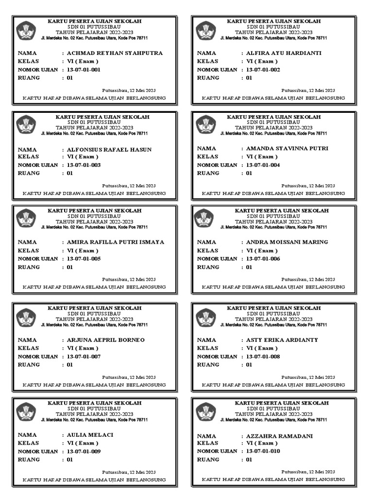 KARTU UJIAN Siswa | PDF