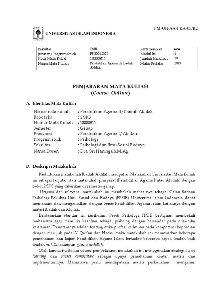 Modul 1 - Course Outline Ibadah Akhlak PDF | PDF