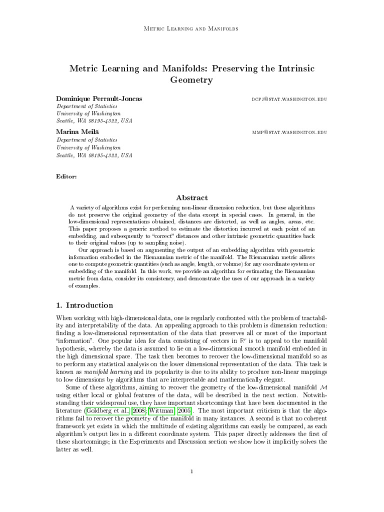 Metric Learning and Manifolds: Preserving The Intrinsic Geometry | PDF ...