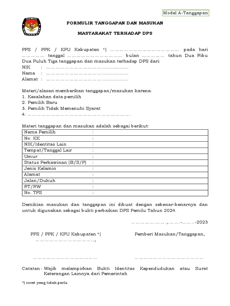 FORMULIR TANGGAPAN DAN MASUKAN | PDF