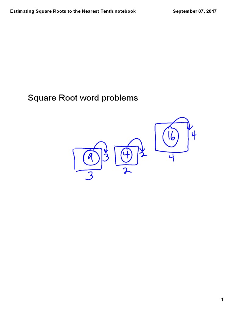 1, Square Root Word Problems | PDF