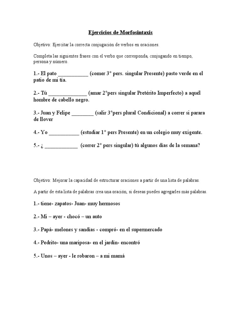 Ejercicios de Morfosintaxis | PDF