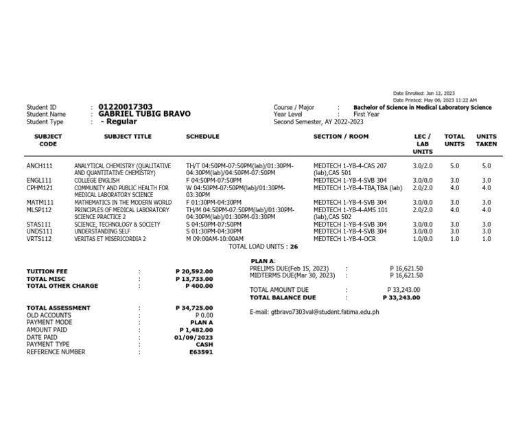 Bravo Gabriel T. Reg Card PDF | PDF | Laboratories | Science