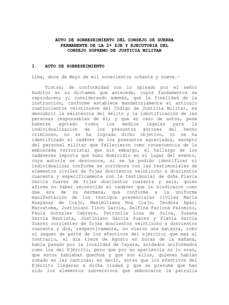 Auto de Sobreseimiento de Caso Cayara | PDF | Judicaturas | Fiscal