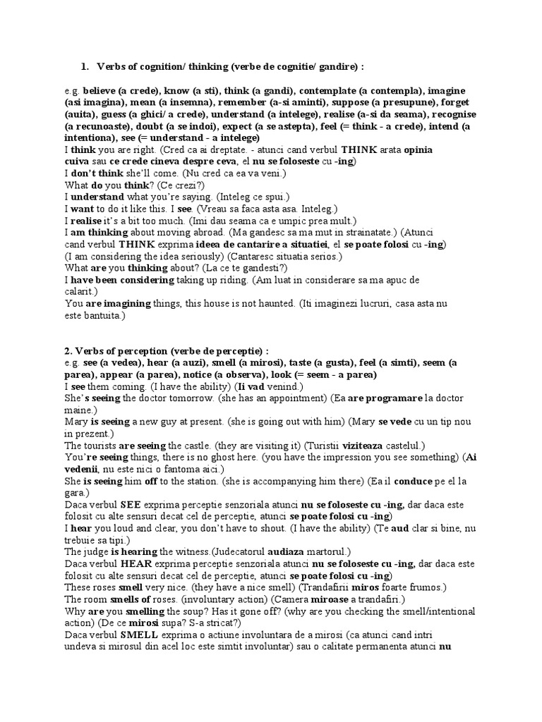 Verbs Not Used in Continuous Aspect | PDF