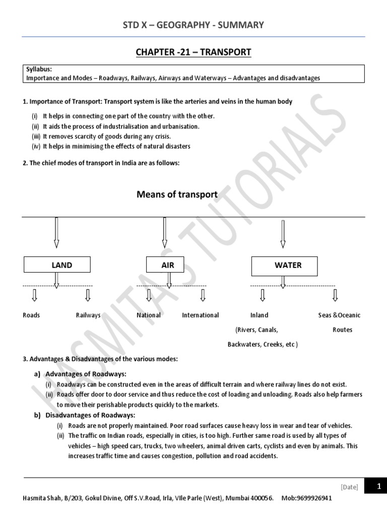 Chapter 21 - Transport - Summary PDF | PDF | Transport | Road