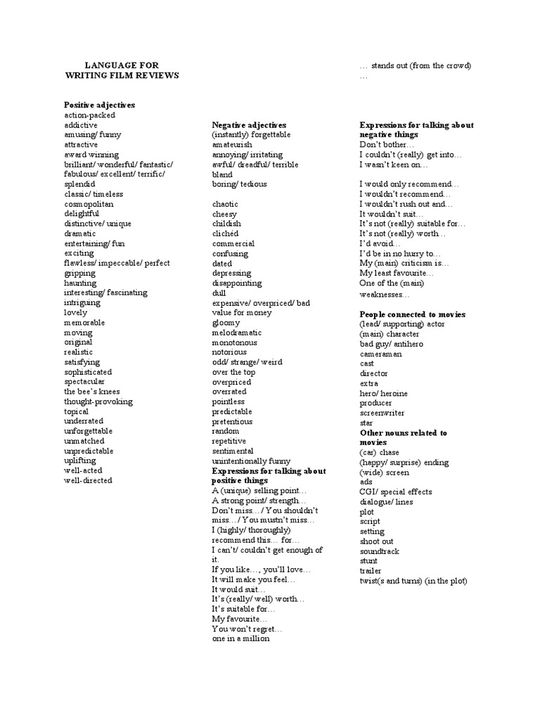 Film Review Language Guide | PDF