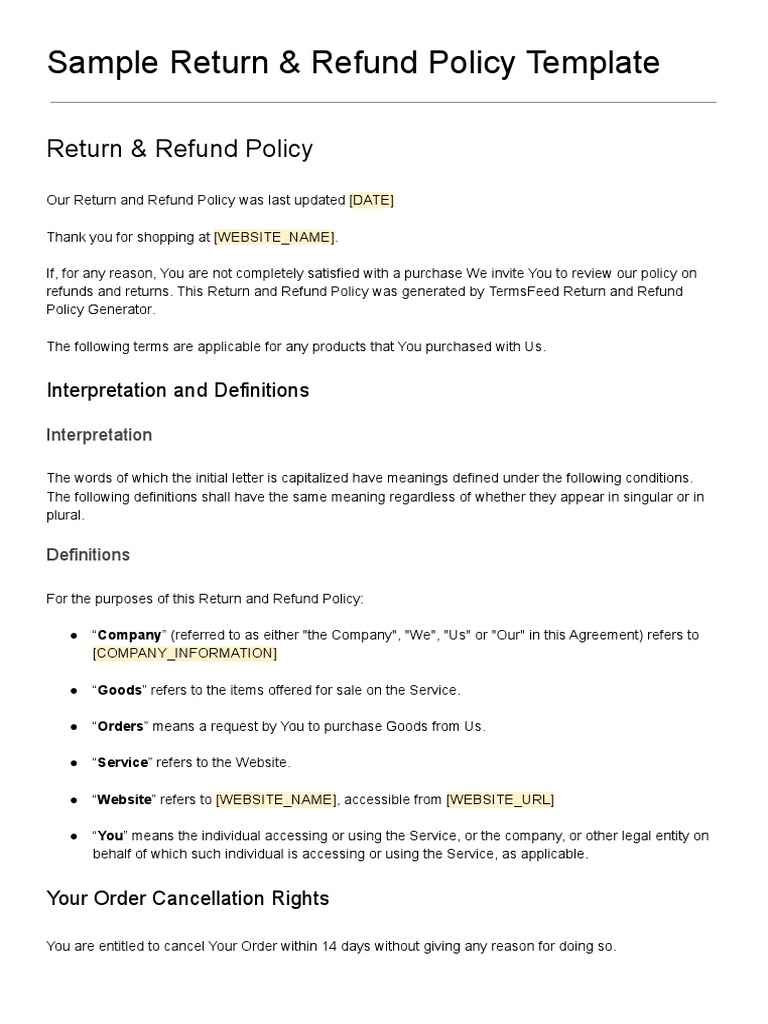 Sample Return & Refund Policy Template | PDF | Service Industries ...