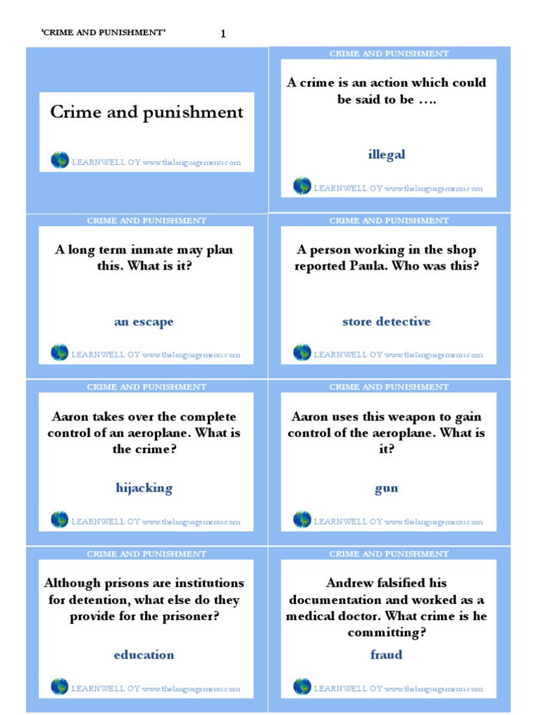 Crime and Punishment Cards | Punishments | Crimes