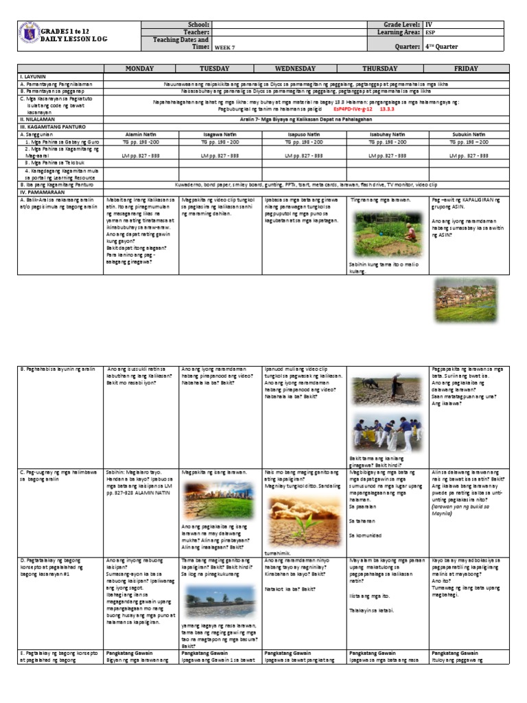 Grade 4 DLL ESP 4 Q4 Week 7 | PDF