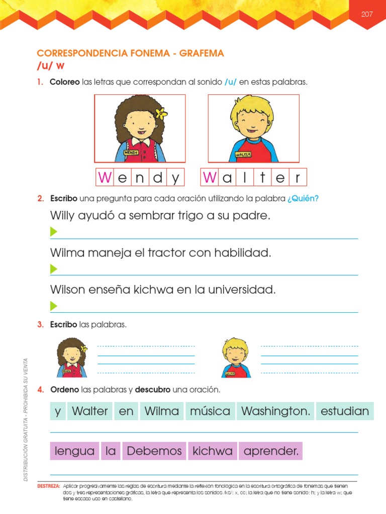 Actividades con la letra W y fonemas | PDF