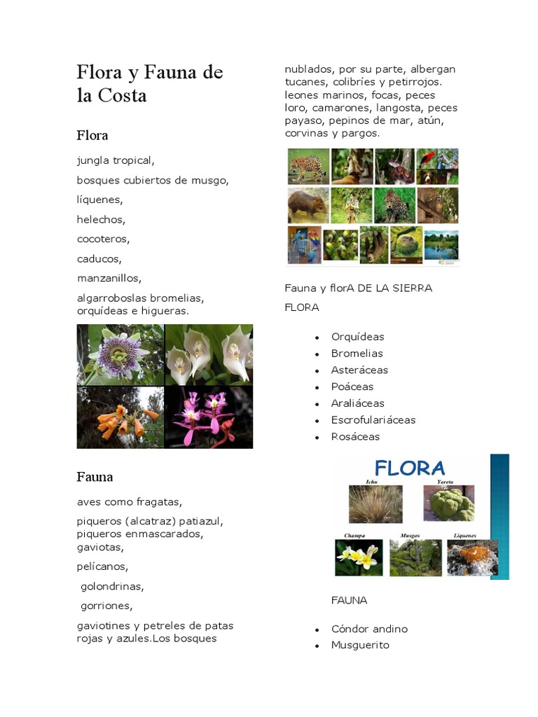 Flora y Fauna de La Costa | Descargar gratis PDF | Islas Galápagos | Organismos