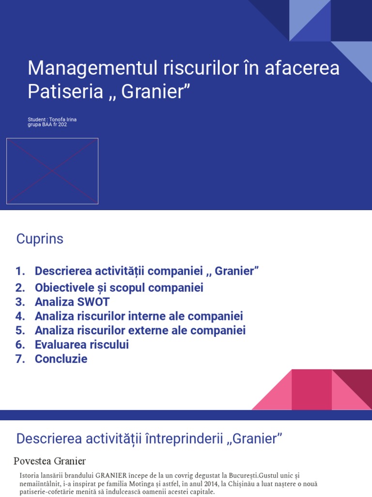 Managementul Riscurilor În Afacerea Patiseria ,, Granier" | PDF