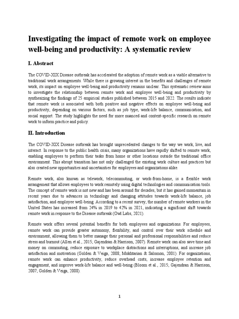 Investigating The Impact of Remote Work On Employee Well-Being and Productivity | PDF ...