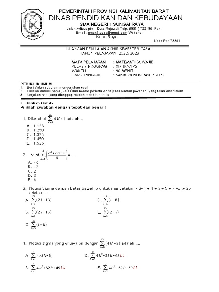 Soal MTK Wajib Kelas Xi | PDF