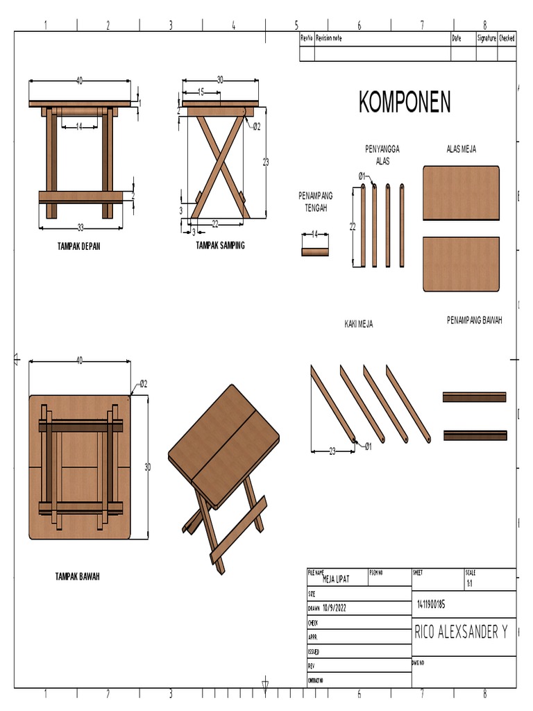 Desain Komponen Meja: Tampak dan Dimensi | PDF