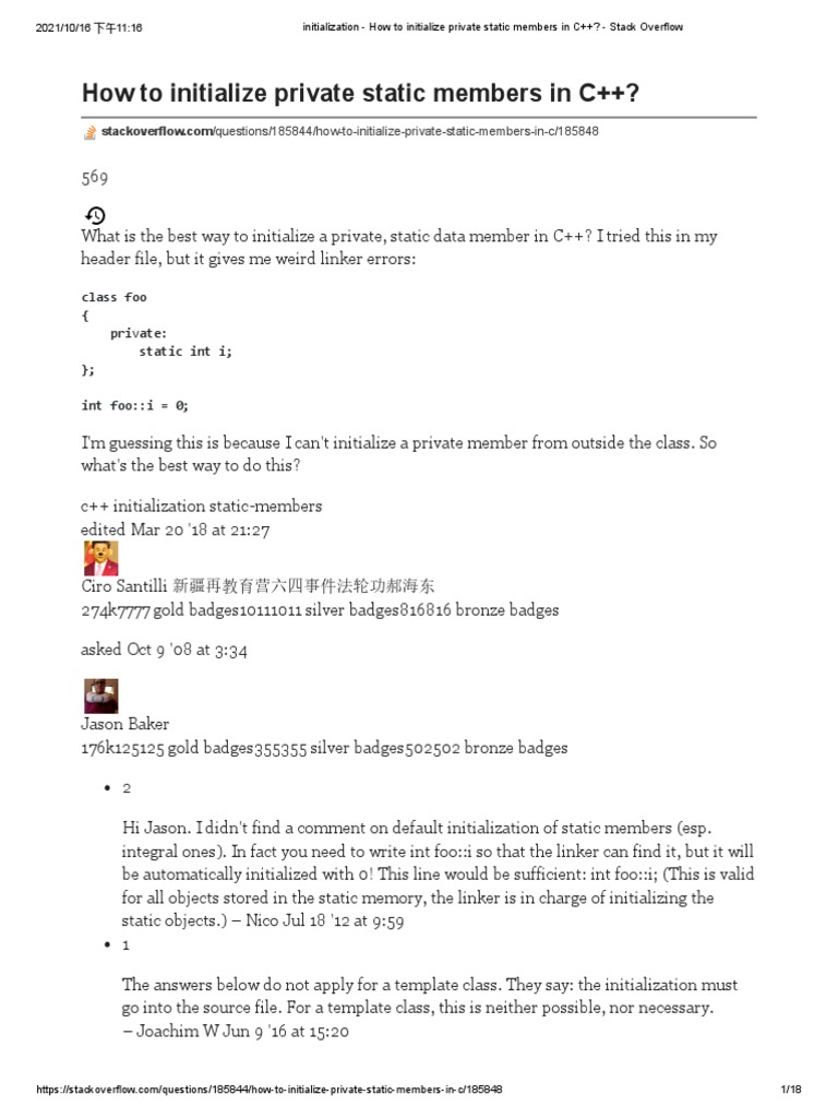 How To Initialize Private Static Members in C++ - Stack Overflow | PDF | C++ | Class (Computer ...