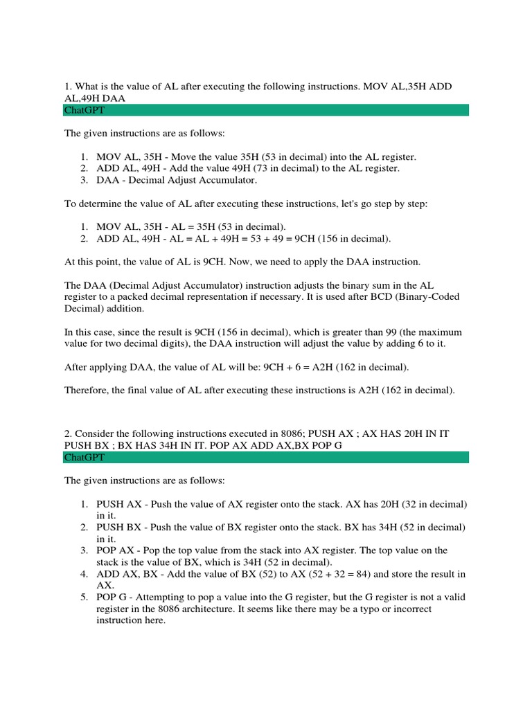 8086 Assembly Language Instructions Explained | PDF | Assembly Language | Binary Coded Decimal