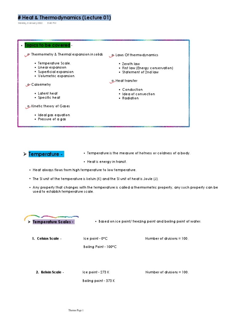 Heat and Thermodynamics Class 11 JEE Handwritten Notes | PDF