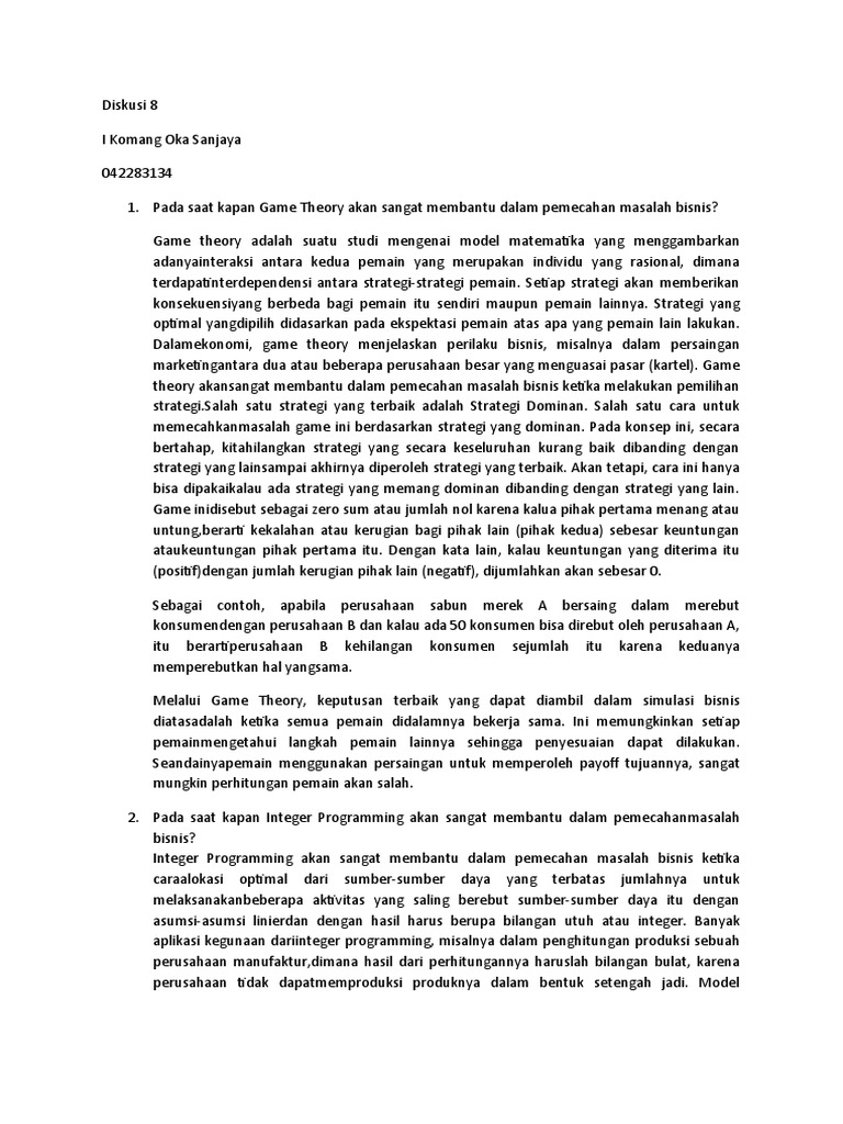 Diskusi 8 Riset Operasi | PDF