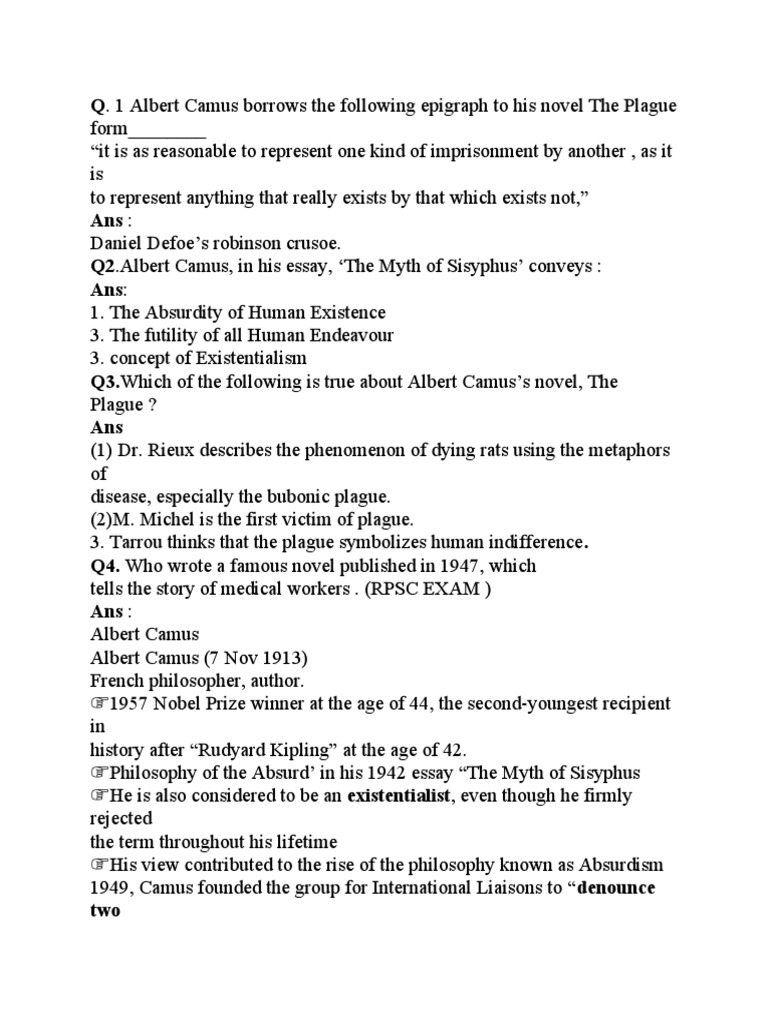 Pyq On Albery Camus | PDF | Albert Camus