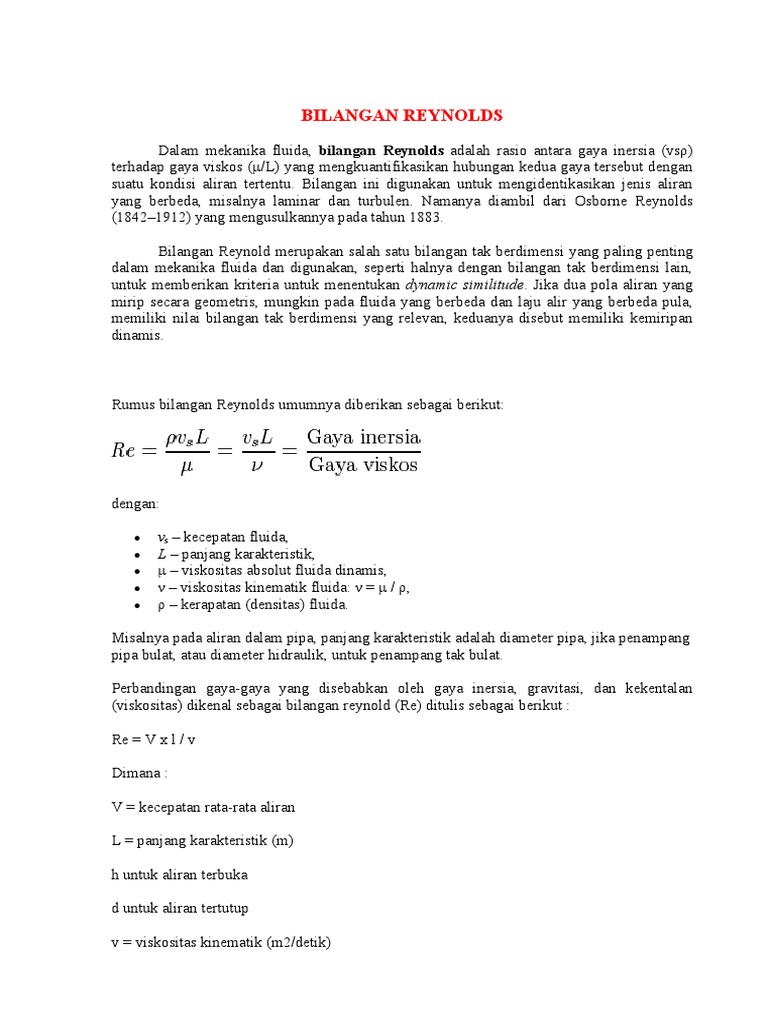 Definisi dan Rumus Bilangan Reynolds | PDF