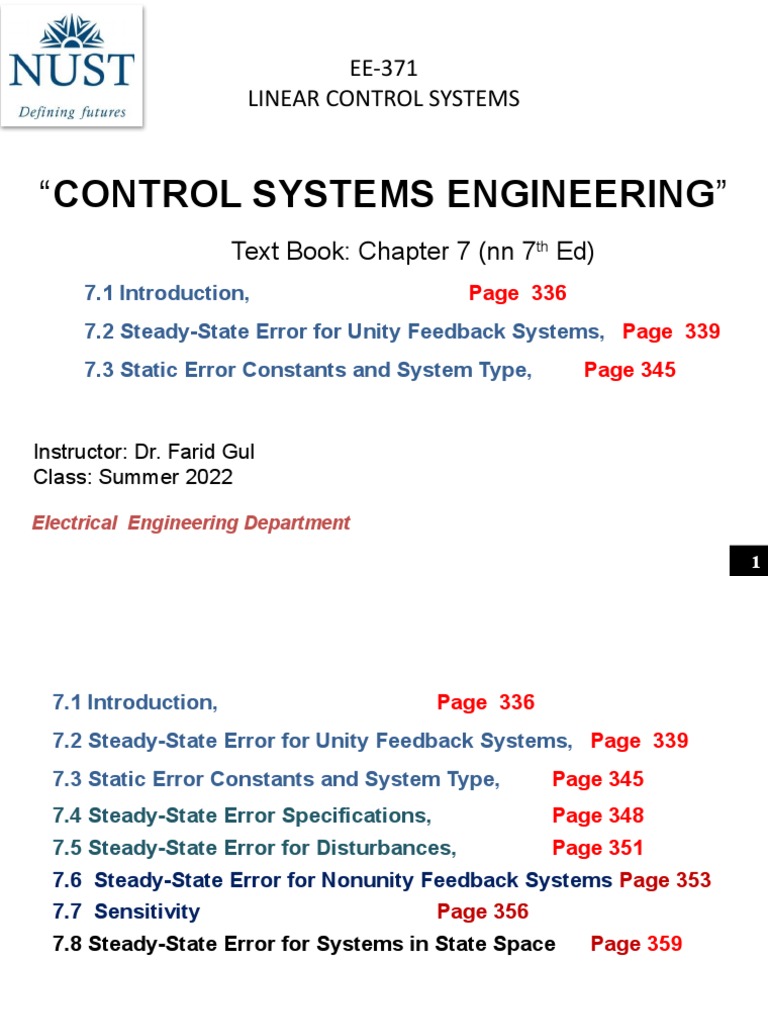 Chapter 7 Steady-State Error | PDF | Steady State | Control Theory