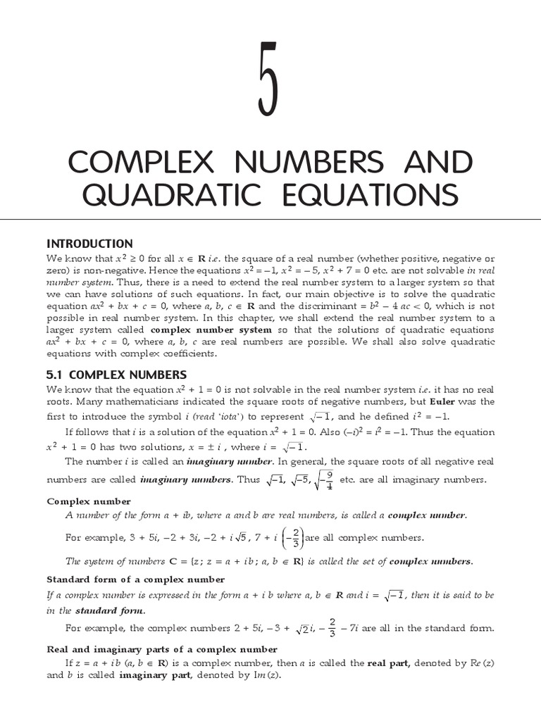 Cbse11 Complex Numbers and Quadratic Equations | PDF