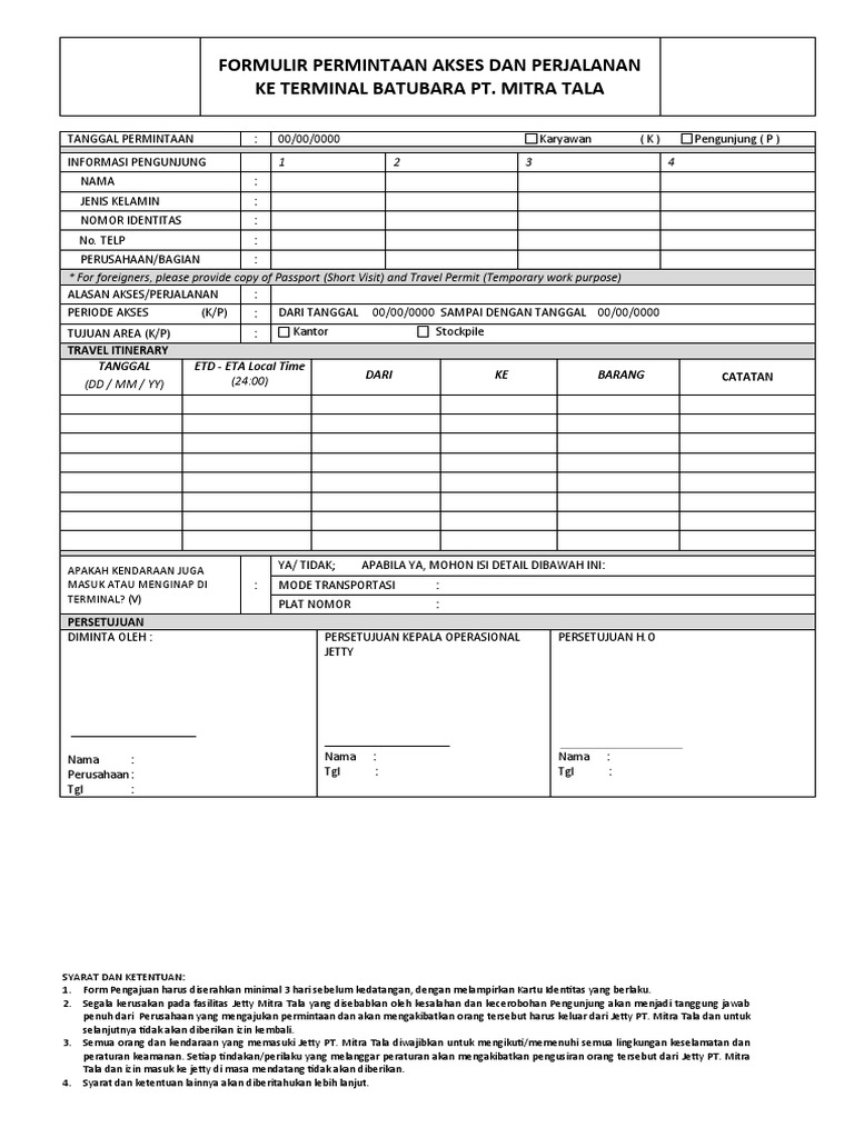Form Pengajuan Izin Akses Terminal Mitra Tala-1 | PDF