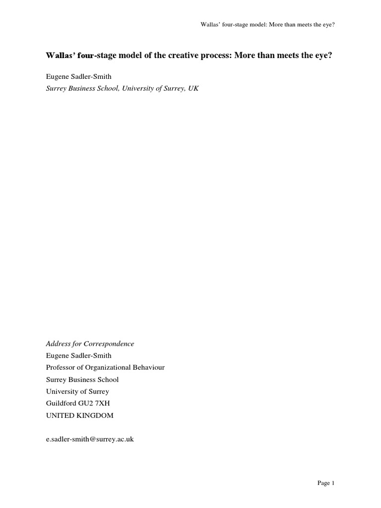Wallas' Four-Stage Creativity Model | PDF | Creativity | Thought