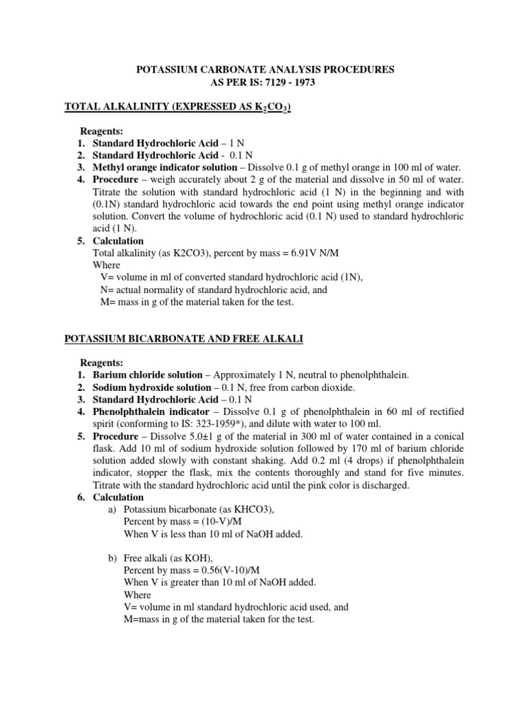 Analysis Procedure K2co3 PDF | PDF | Hydrochloric Acid | Acid