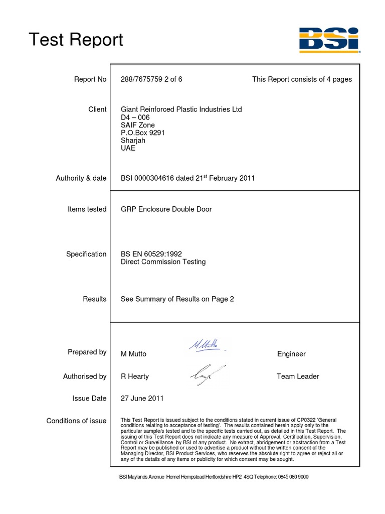 IP55 Testing Results for GRP Enclosure | PDF