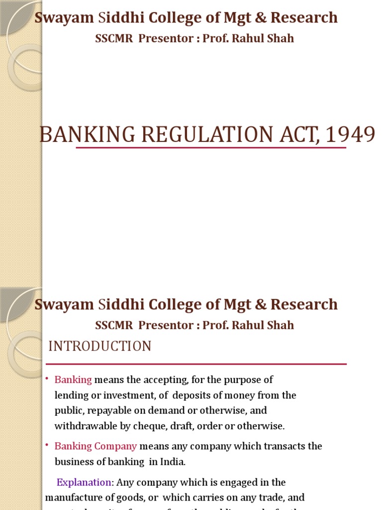 Overview of Banking Regulation Act 1949 | PDF | Banks | Reserve Bank Of ...