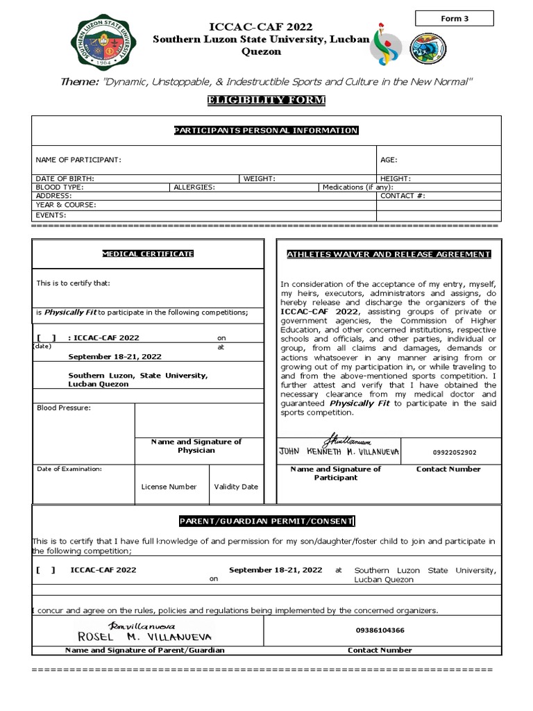 Form 3 ICCAC-CAF 2022 eligibility | PDF