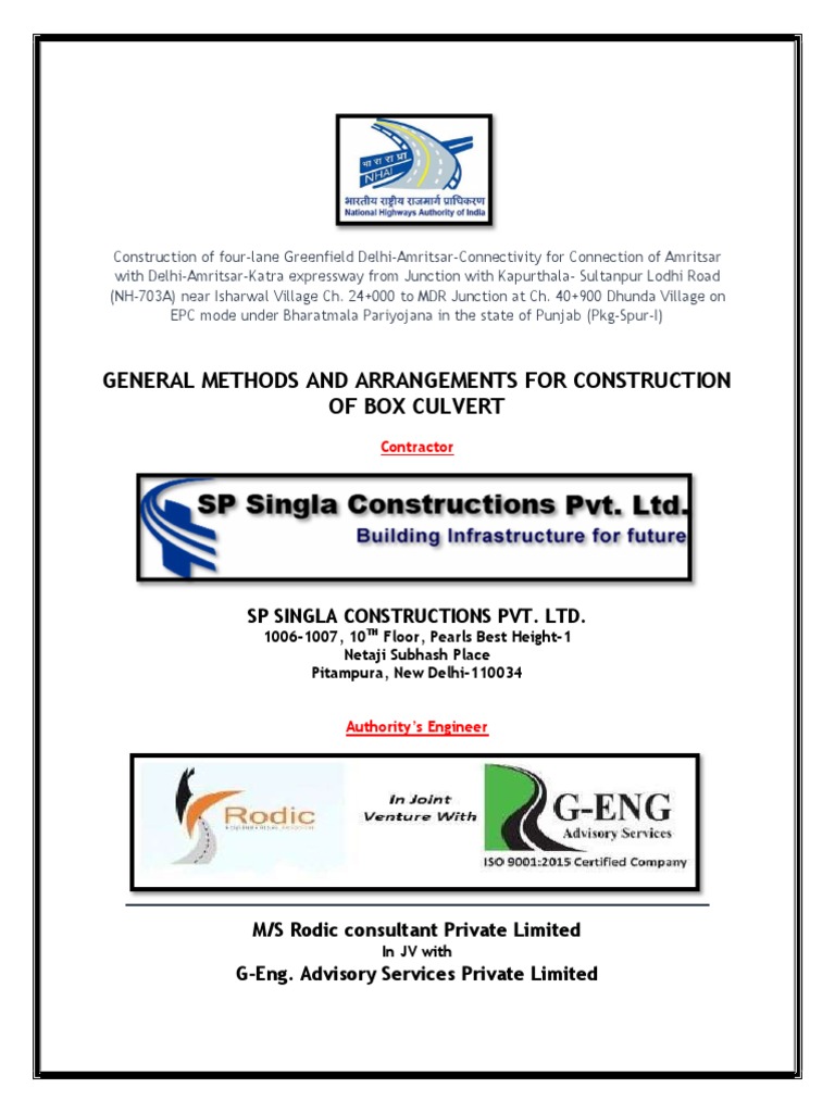 Box Culvert Construction Methods for NH-703A | PDF | Concrete ...