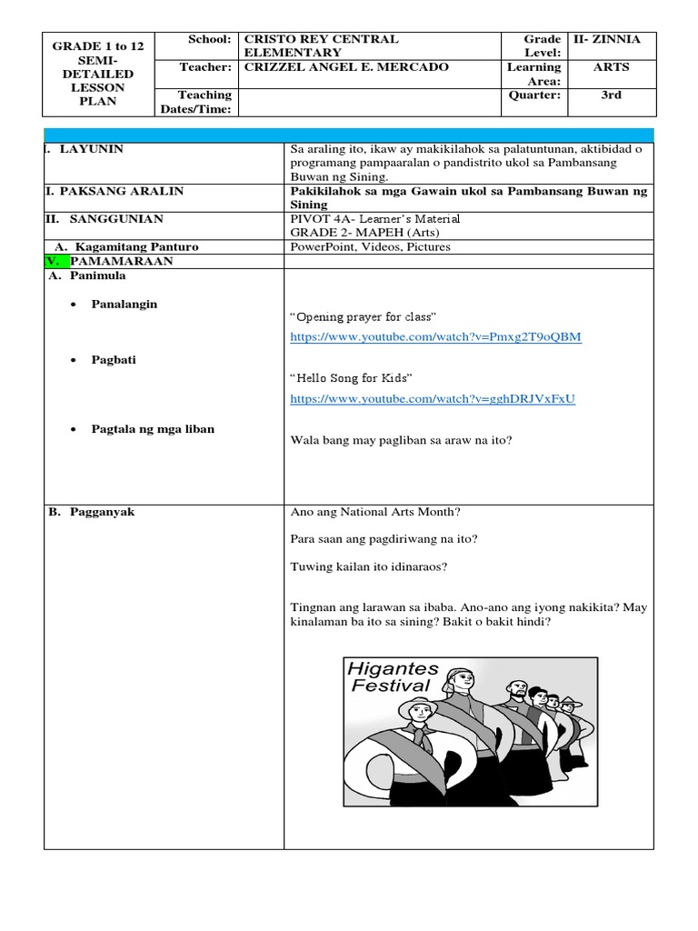 SDLP - Pakikilahok Sa Mga Gawain Ukol Sa Pambansang Buwan NG Sining | PDF