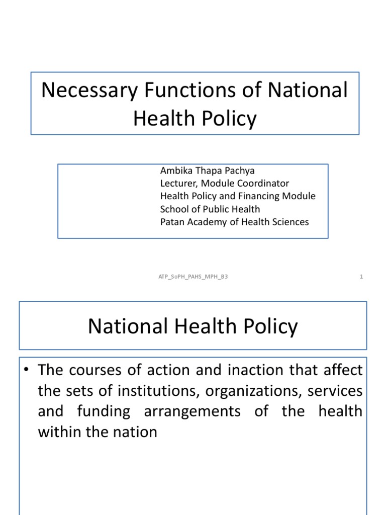 3.1 Necessary Functions of National Health Policy PDF | PDF | Health ...