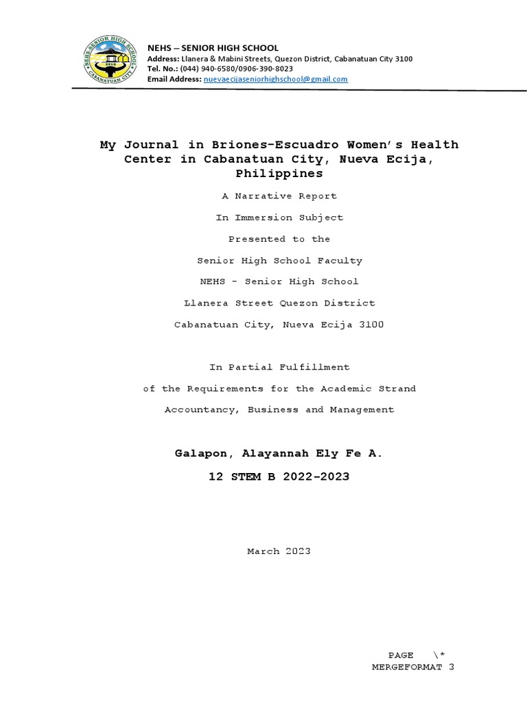 Work Immersion Narrative Report Sample | PDF | Polycystic Ovary ...