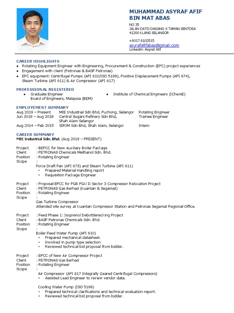 Muhammad Asyraf Afif - CV PDF | PDF | Pump | Applied And ...