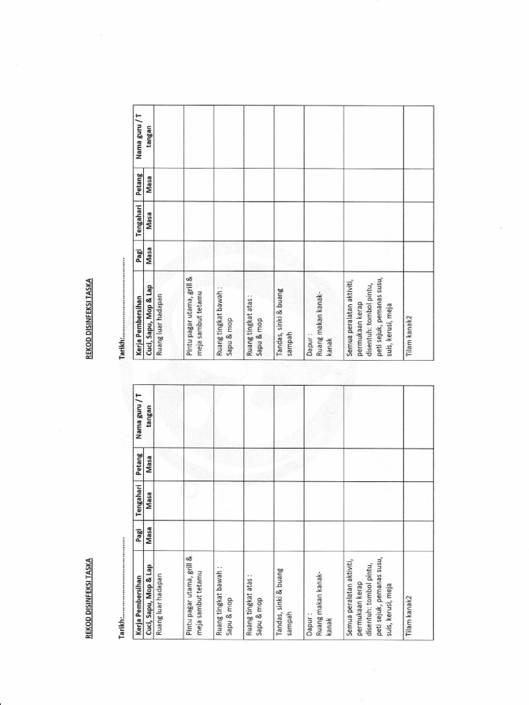 REKOD DISINSFEKSI TASKA | PDF