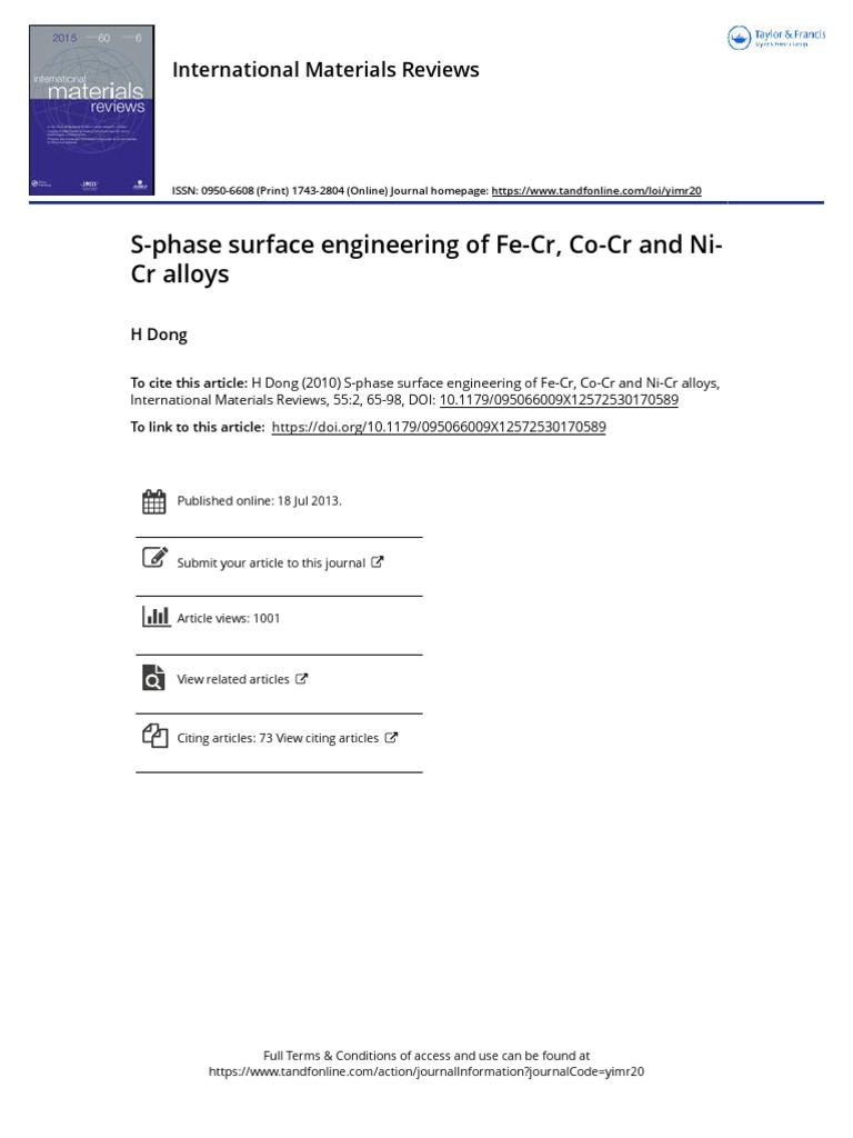 S Phase Surface Engineering of Fe CR Co CR and Ni CR Alloys - Opt PDF ...