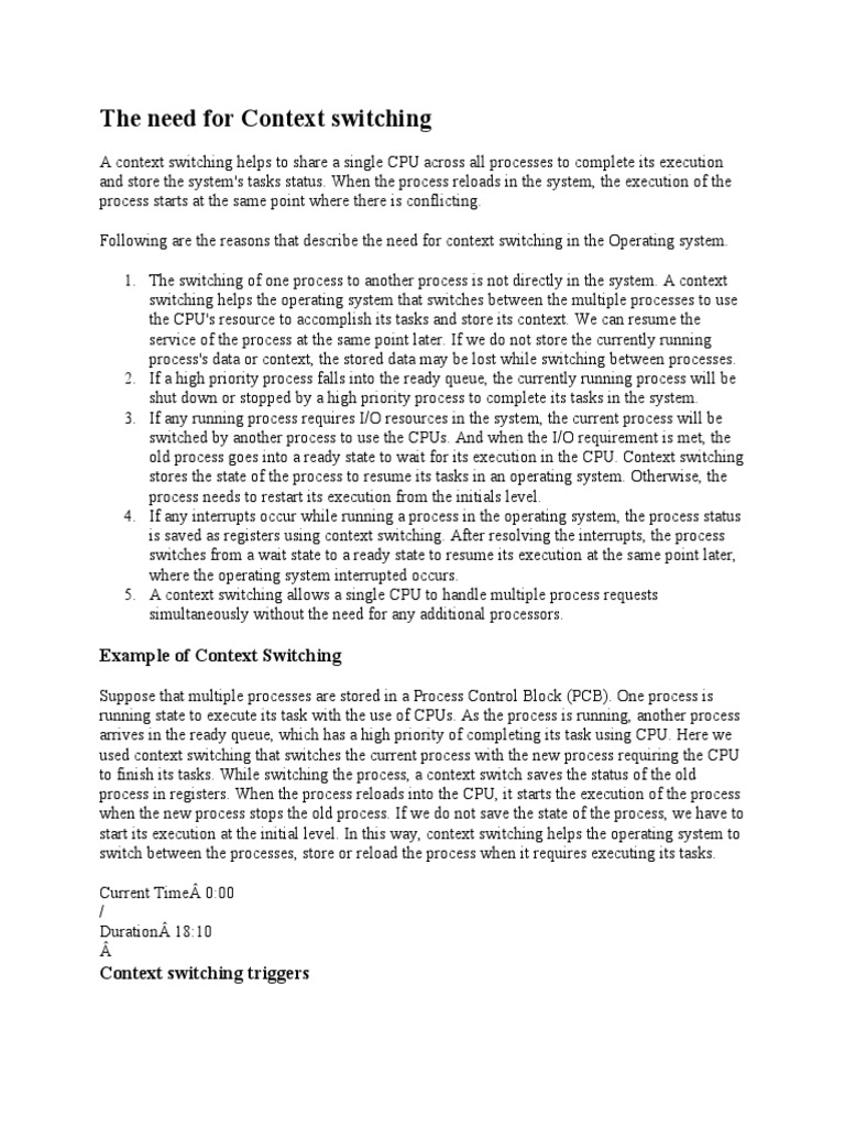 The Need For Context Switching | Download Free PDF | Process (Computing) | Operating System