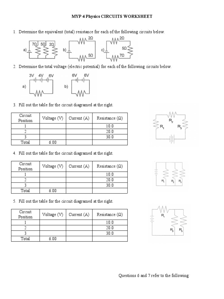 Circuits-Worksheet 101 | PDF | Resistor | Electrical Network